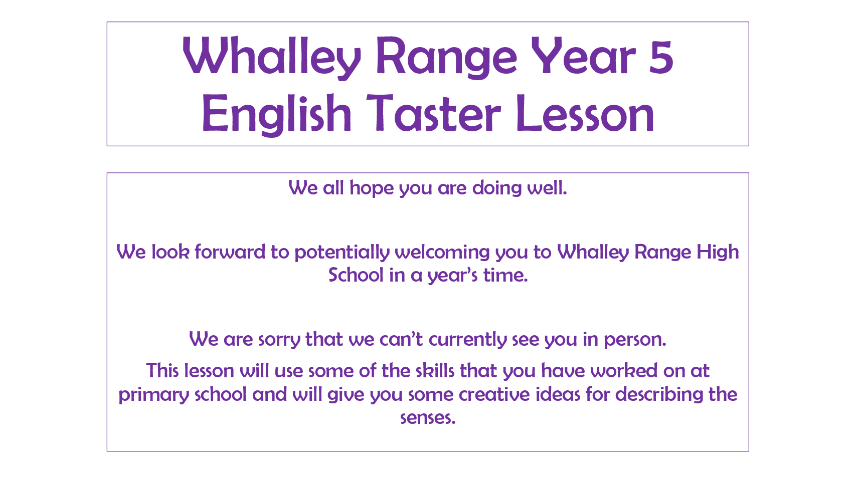 Year 5 English Taster Lesson Slides - WRHS
