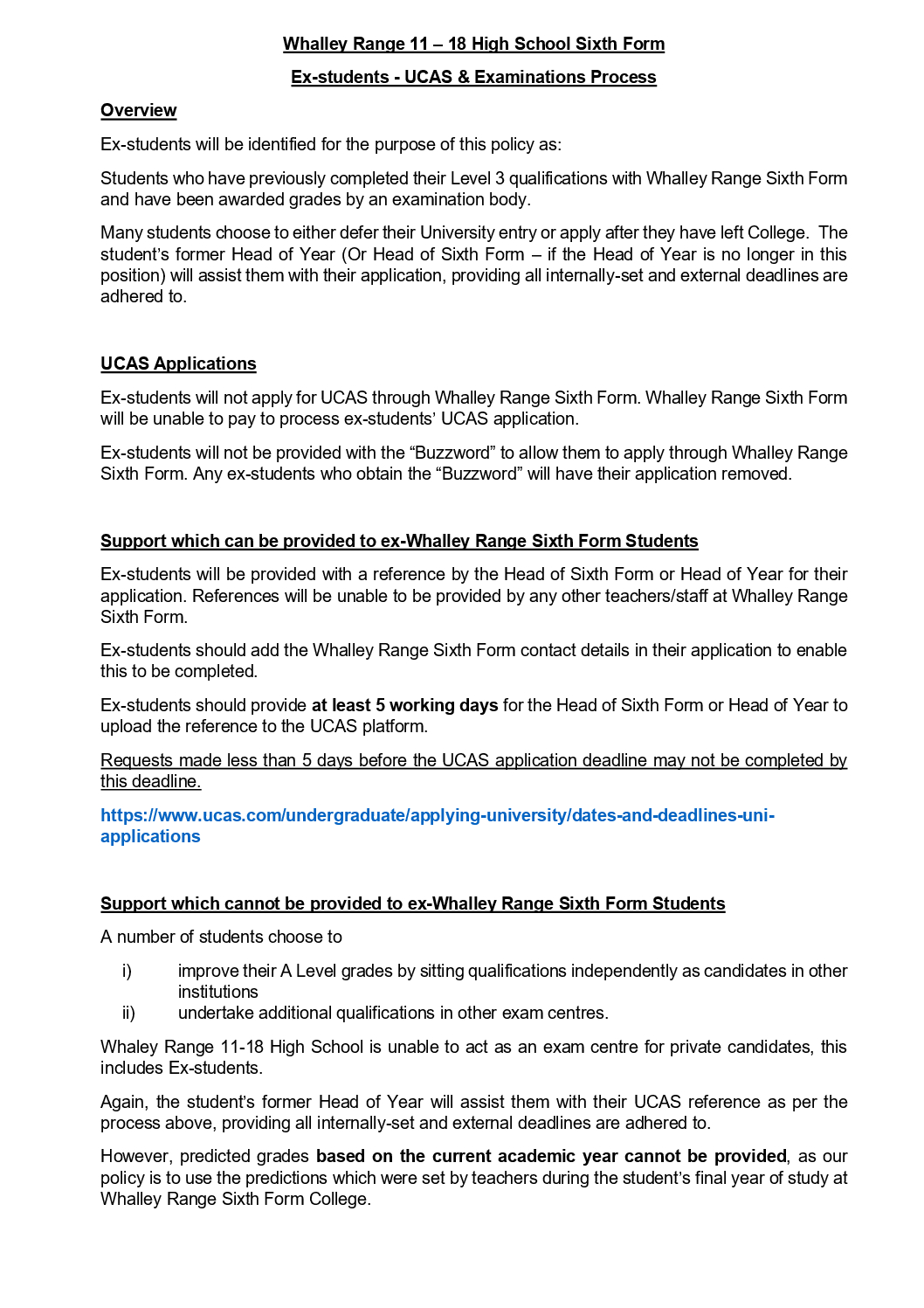 UCAS and Examinations Process - WRHS